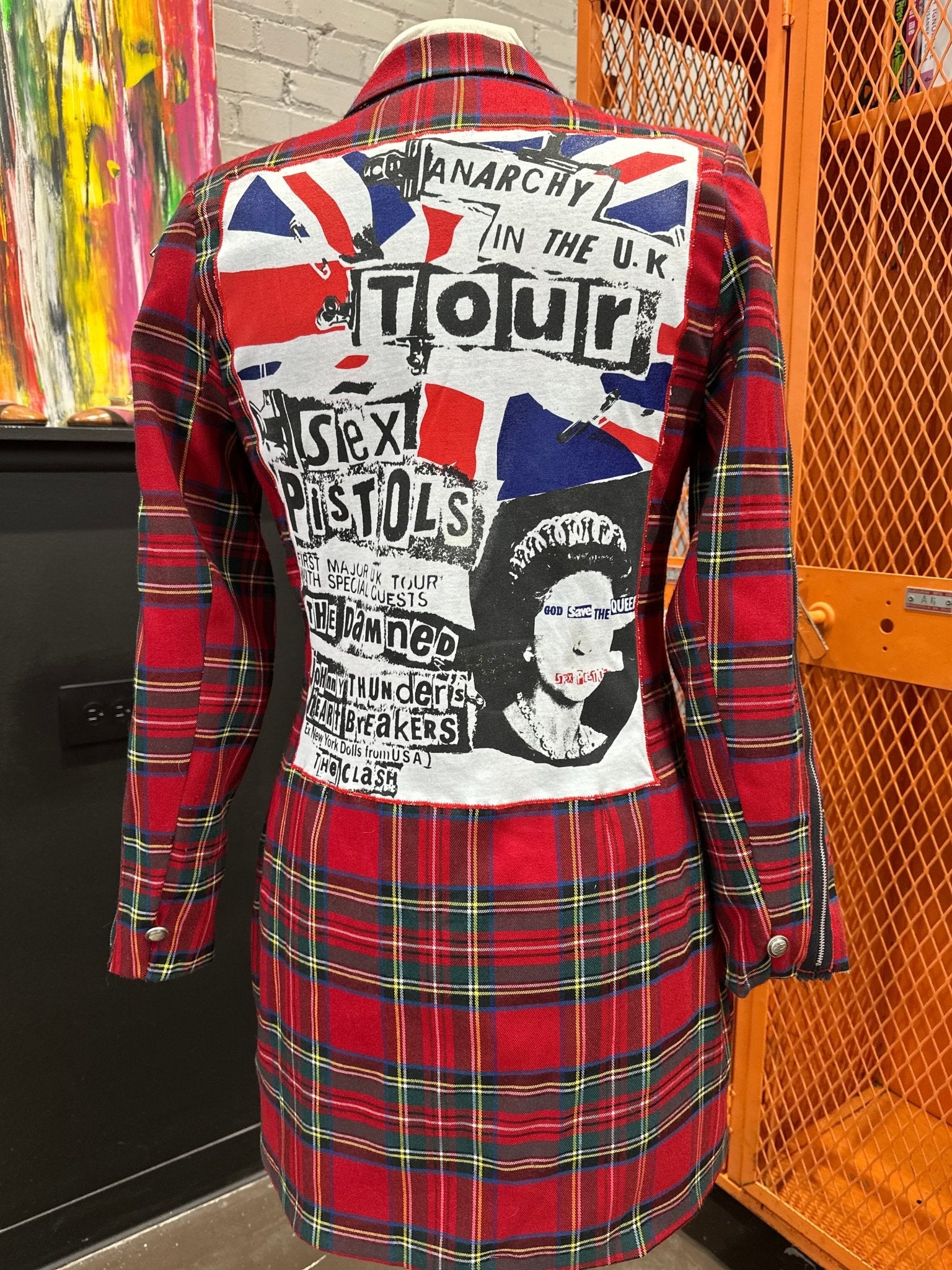 British Red Tartan Blazer Sex Pistols God Save Queen Punk Statement