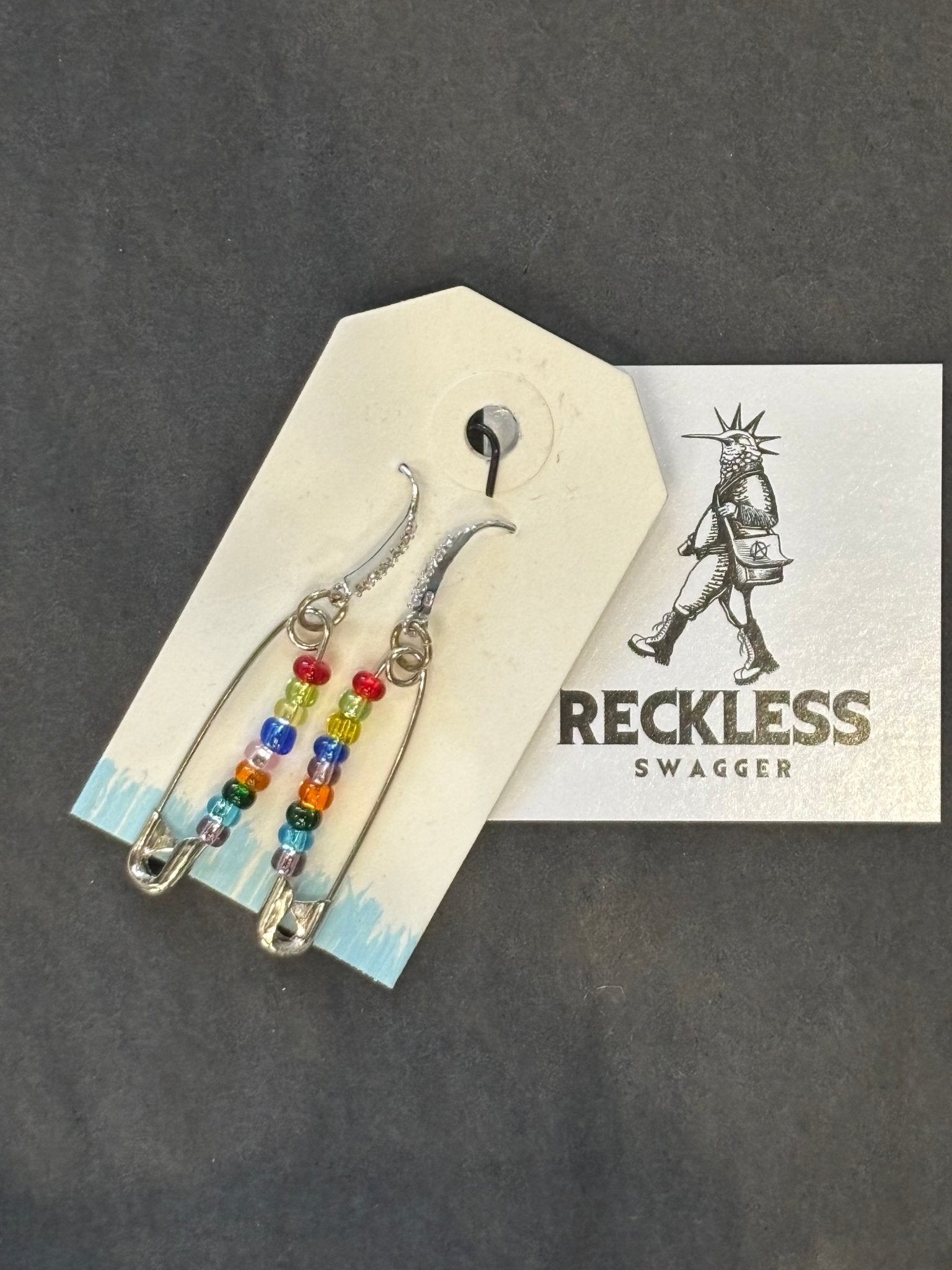 Earrings-Rainbow safety pins on silver – Reckless Swagger